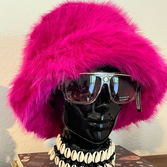 Accessories | Fuchsia Fuzzy Faux Fur Hat | Poshmark